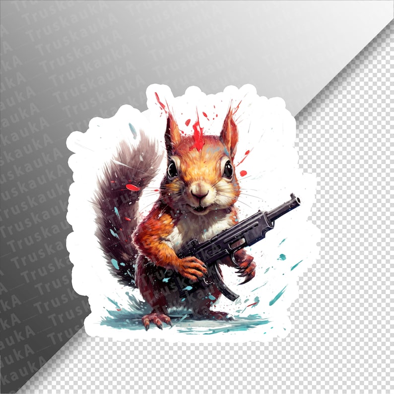 Angry Armed Squirrel 1 PNG Illustration in 4000x4000 - Etsy