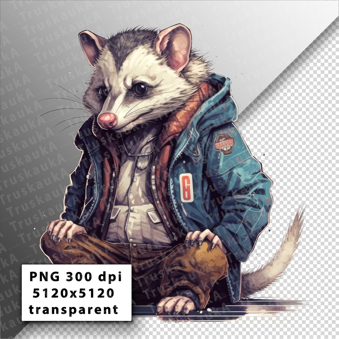 Cool Opossum in Cyberpunk Style - High Resolution PNG Image Without ...