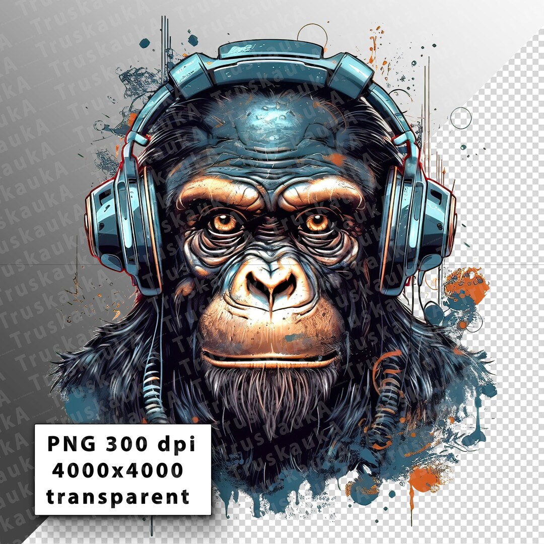 Angry Monkey Cyberpunk Chimpanzee Transparent PNG for Printing on ...
