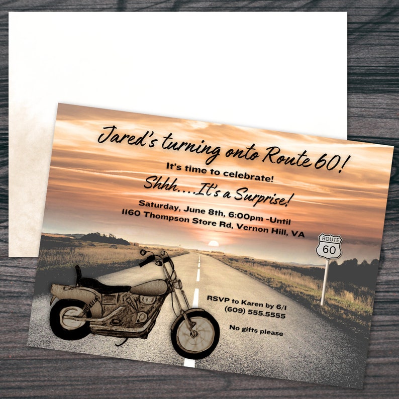Motorcycle Biker Birthday Retirement Route 66 Ride Celebration ...