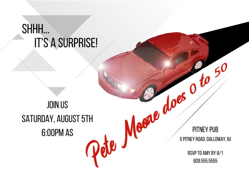 Corvette Mustang Race Car Milestone Birthday, Retirement Invitations - Etsy