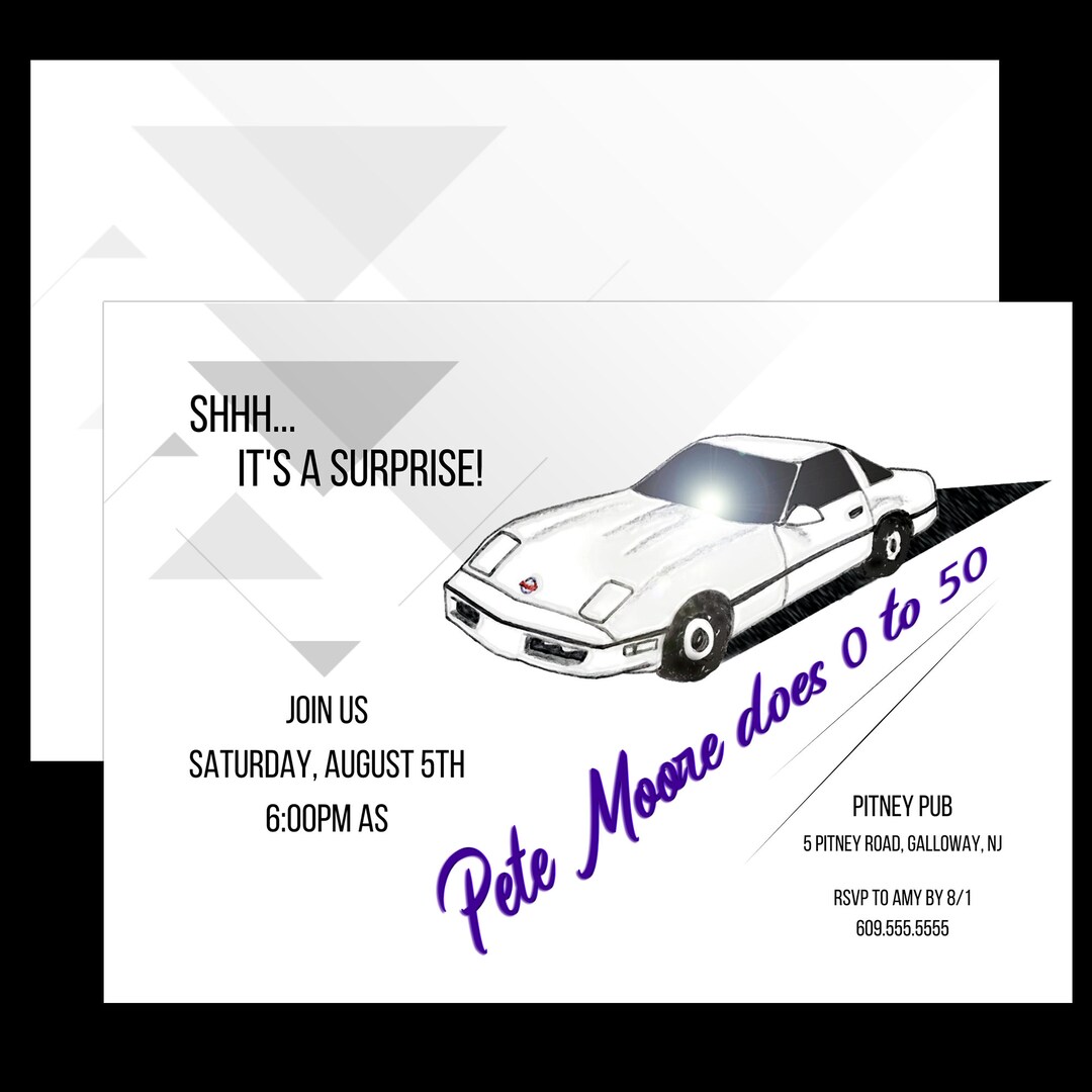 Corvette Mustang Race Car Milestone Birthday, Retirement Invitations - Etsy