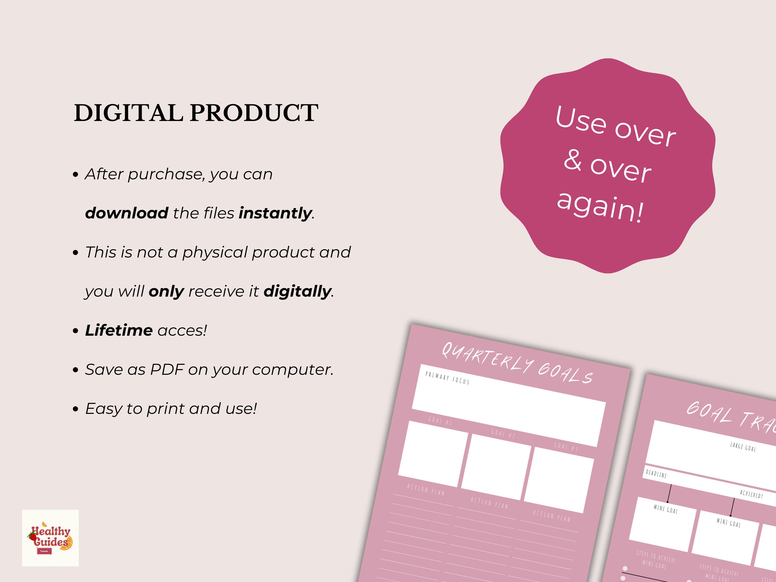 Smart Goals Tracker Bundle Pink Yearly, Quarterly, Monthly and Project ...