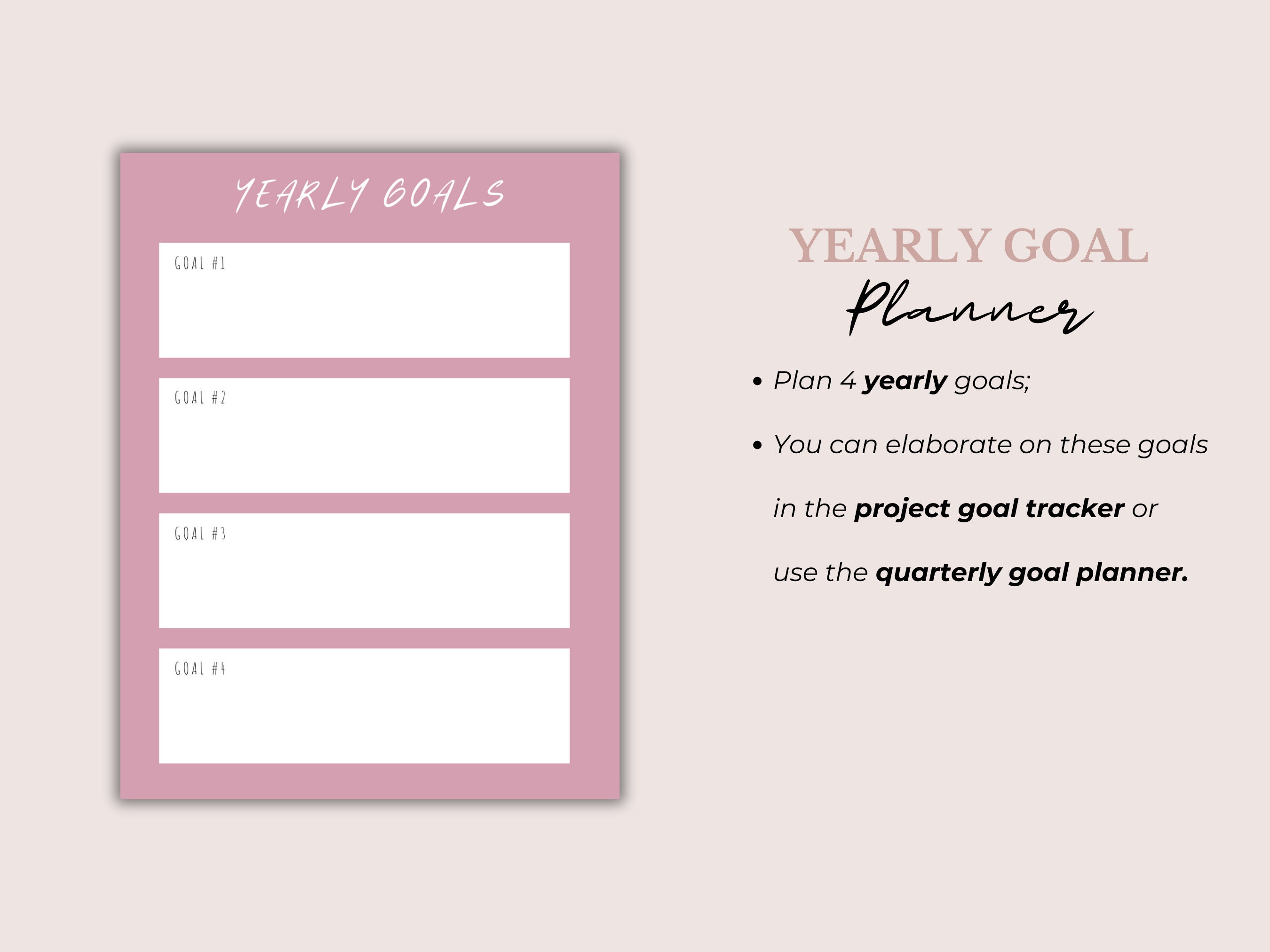 Smart Goals Tracker Bundle Pink Yearly, Quarterly, Monthly and Project ...