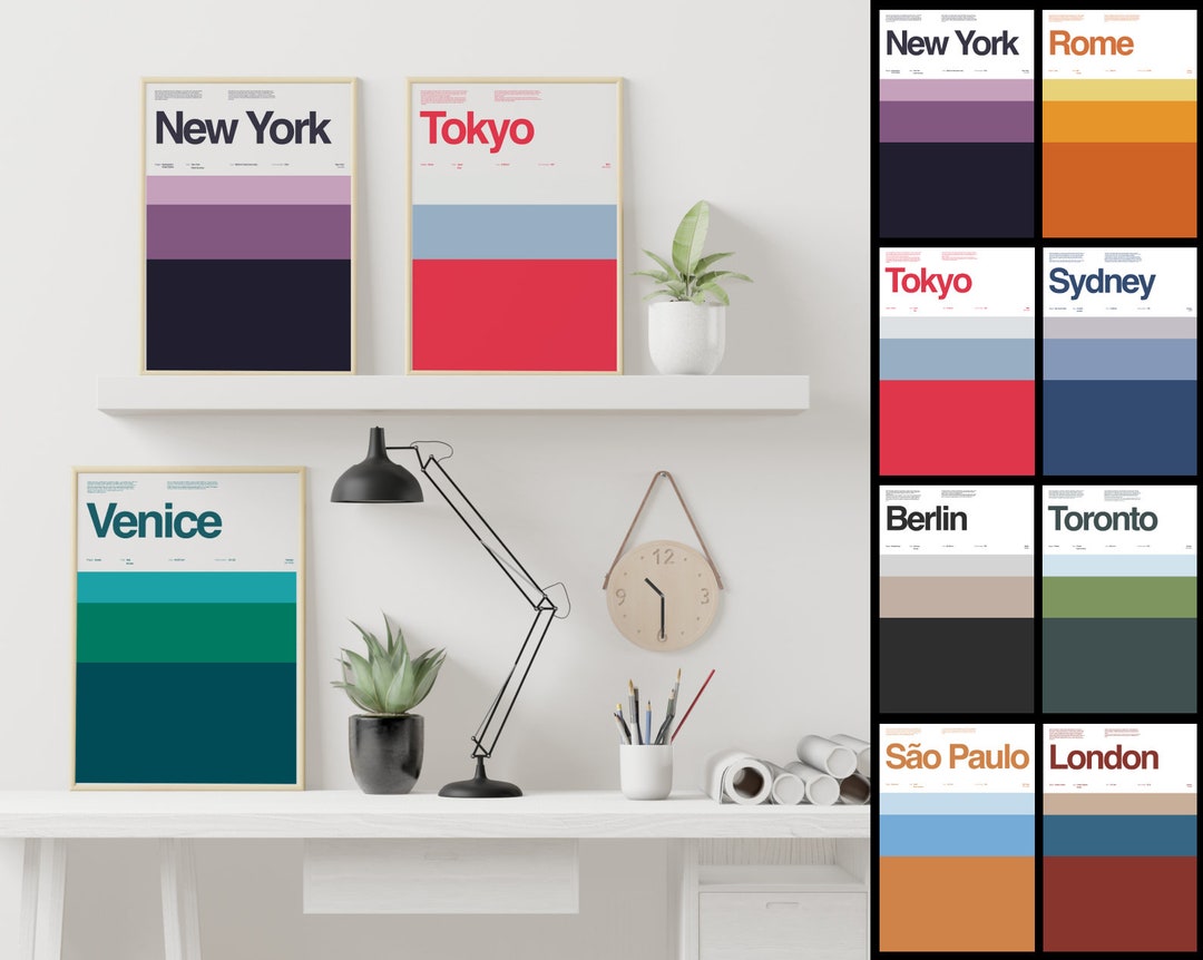 Bundle 10 Poster - City Color Helvetica Minimal Poster, Wall Art ...