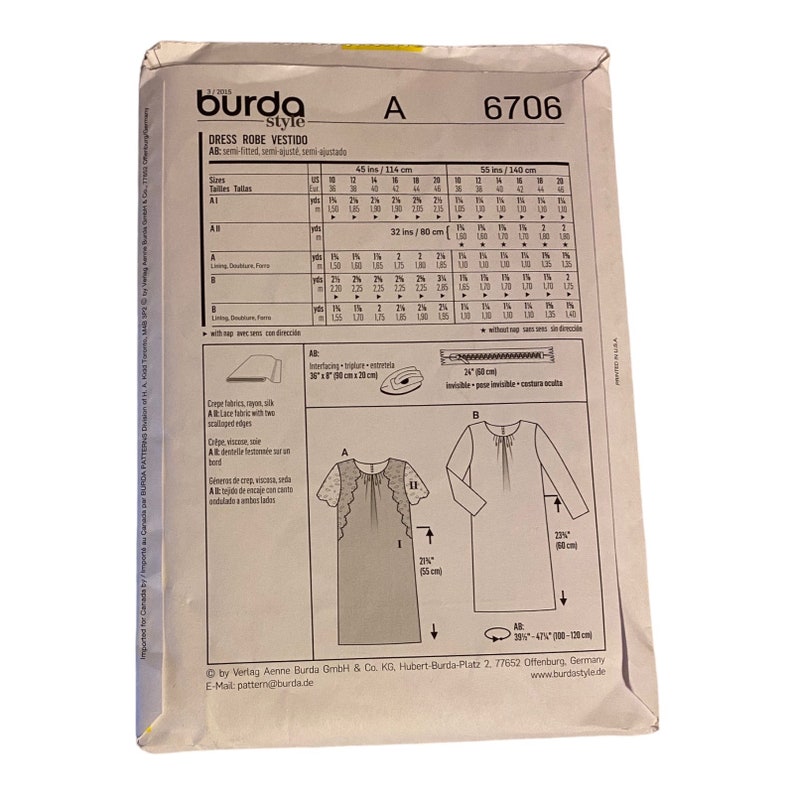 Burda Semi-fitted Dress Sewing Pattern Sz 10-20 Short or Long Sleeves - Etsy