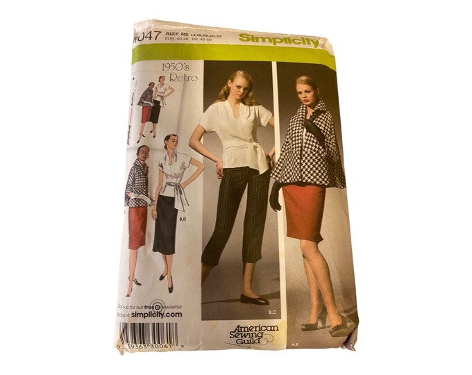 Simplicity Pattern 4047 Retro 1950s Size 14-22 Cropped Pants Skirt ...