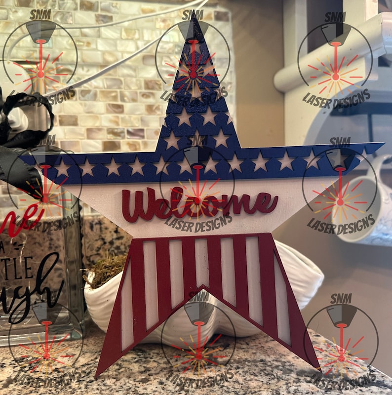 3d Layered Laser File for Wood Patriotic Welcome Star Sign SVG and EPS - Etsy