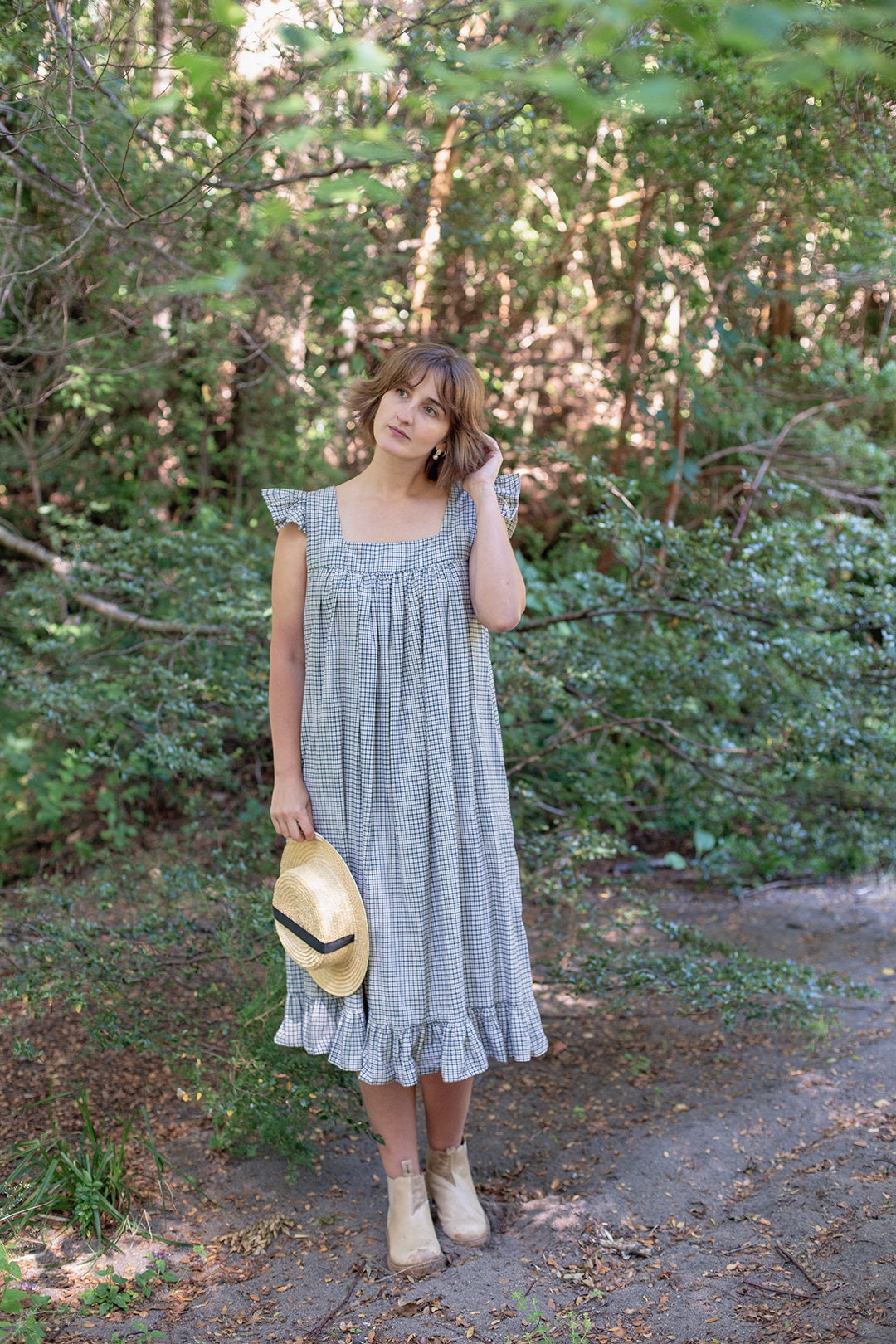 Harlow Pinafore Dress in Blue Check Cotton - Etsy