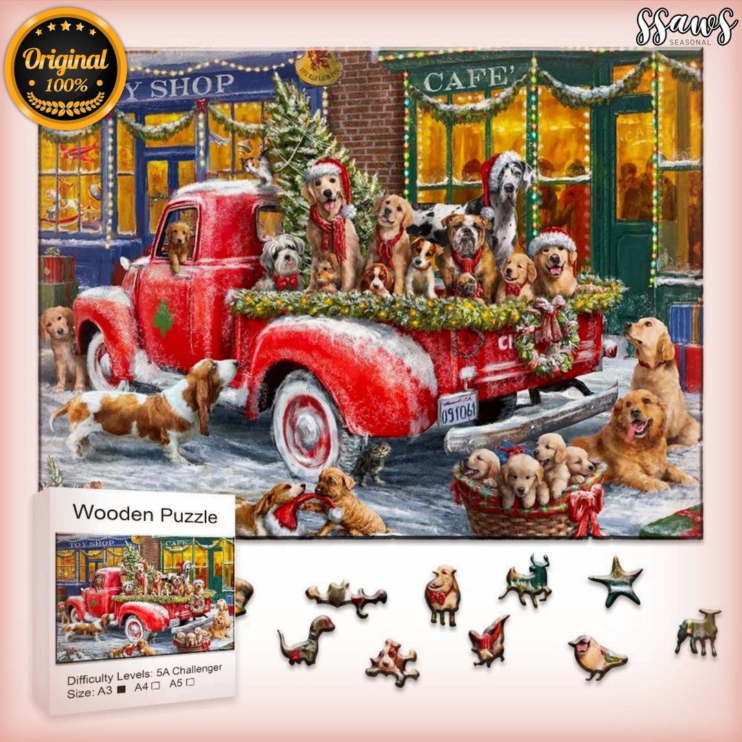Wooden Christmas Jigsaw Puzzle, Handcrafted Multi-coloured Christmas ...