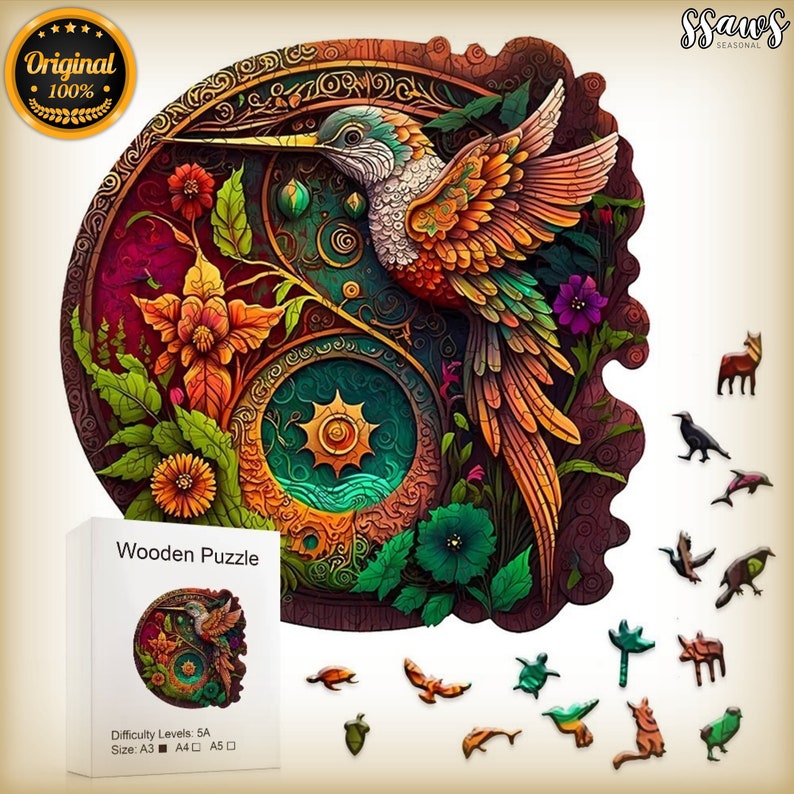 Wooden Hummingbird Jigsaw Puzzle Handcrafted Multi-coloured - Etsy ...