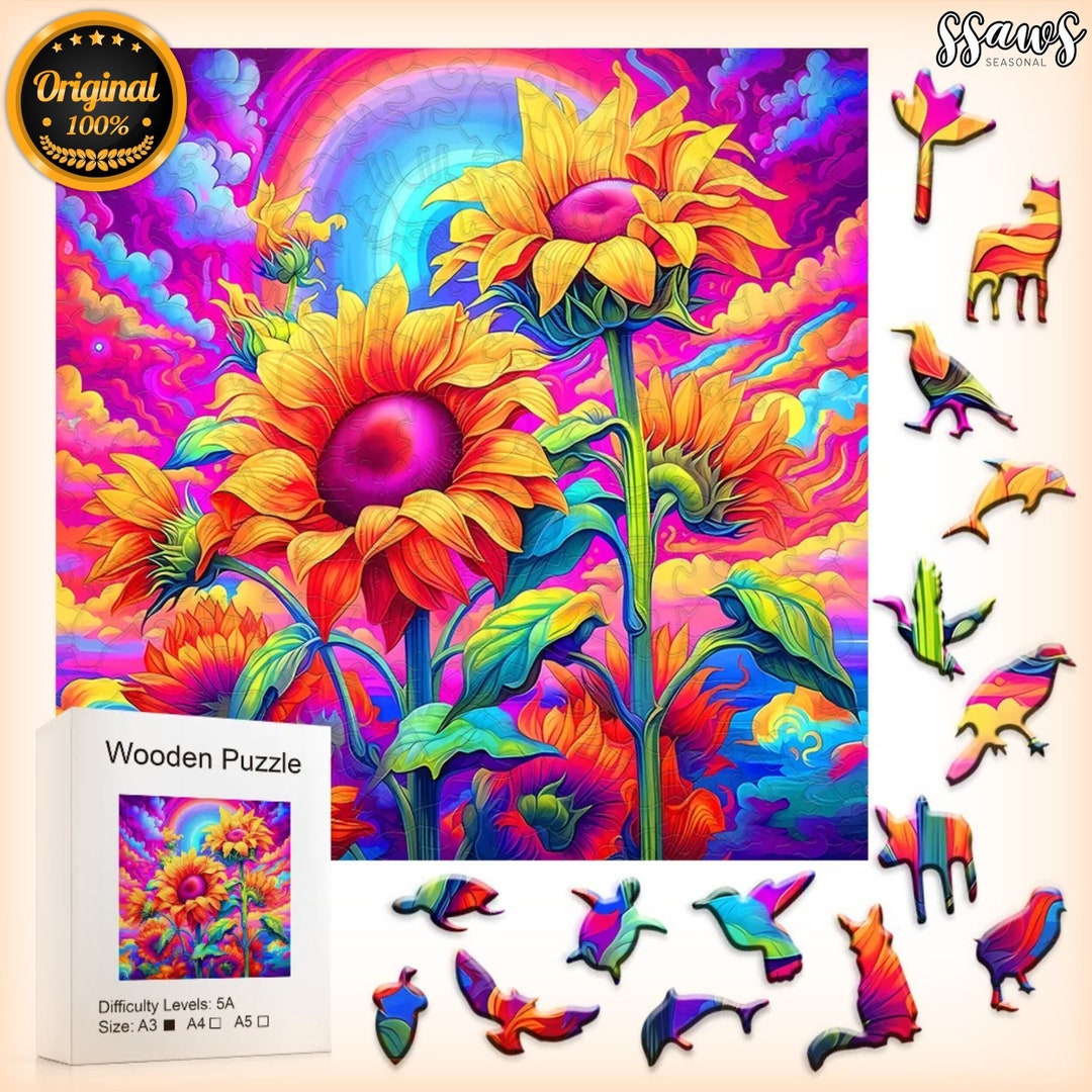Wooden Golden Sunflower Jigsaw Puzzle, Handcrafted Multi-coloured ...