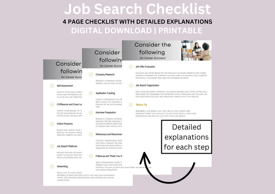Job Search Checklist for New Job Preparation Template for Professional ...
