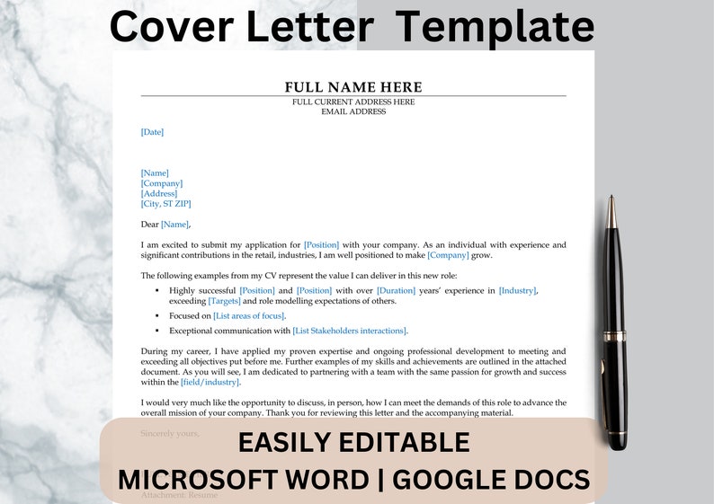 Cover Letter Template Digital Download Cover Letter for Professional ...