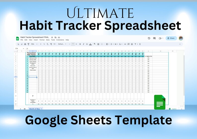 Goal Checker Spreadsheet Goal Tracker Template Track Habit Routine 30 ...