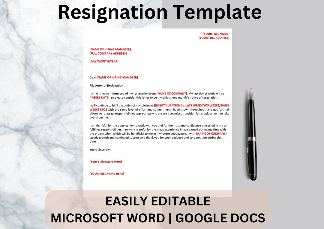 Microsoft Word Resignation Letter Professional Notice Letter - Etsy