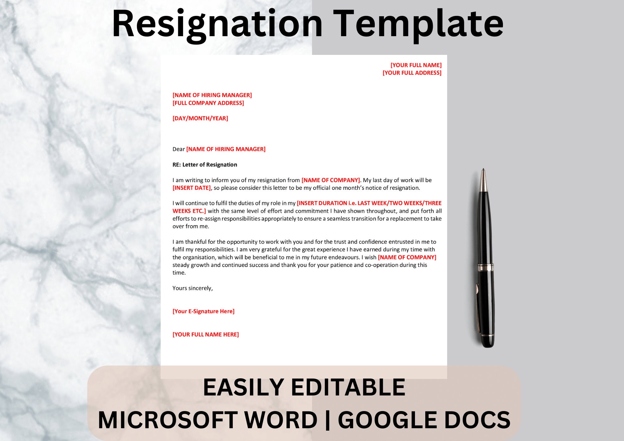 Microsoft Word Resignation Letter Professional Notice Letter - Etsy