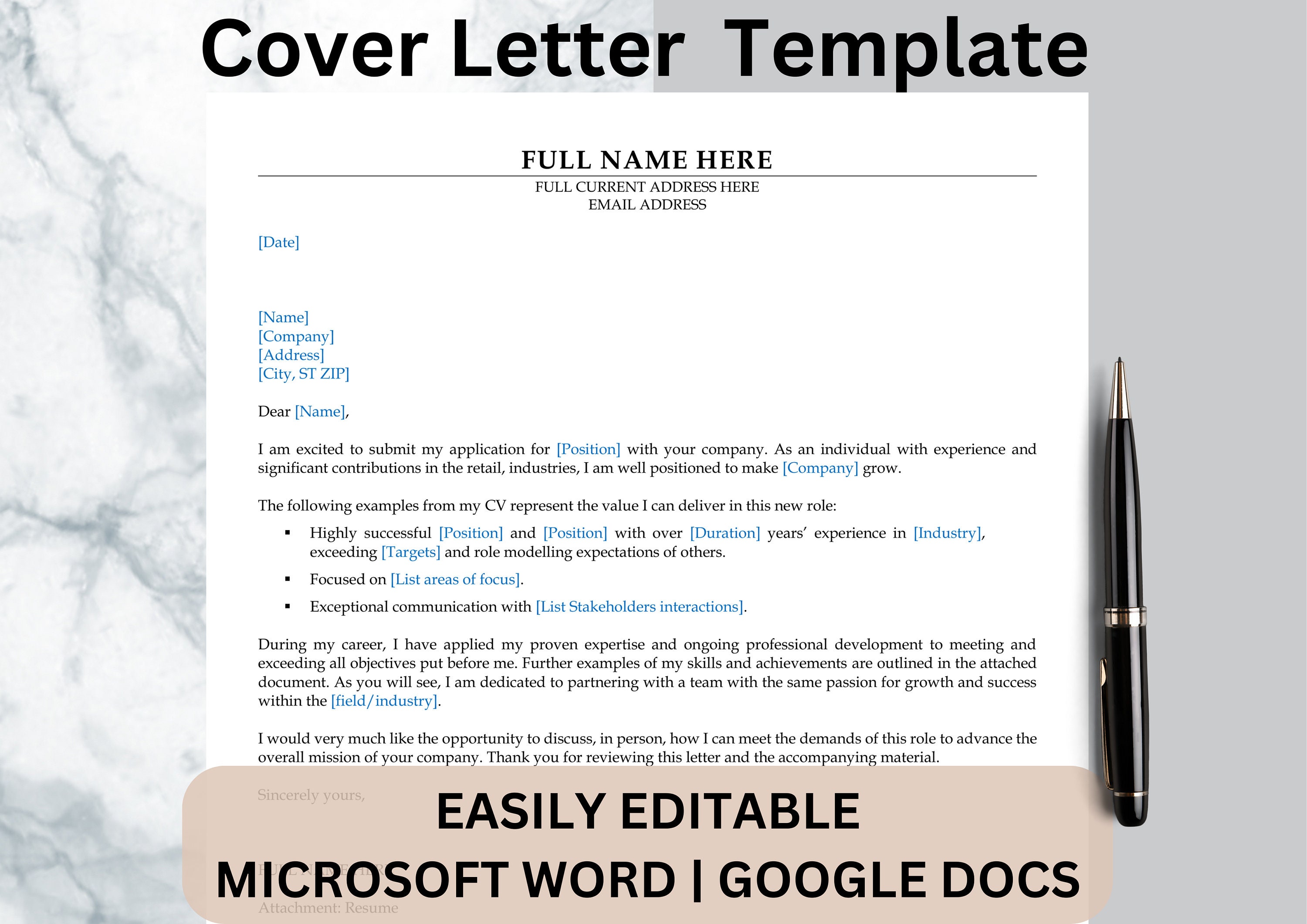 Digital Download Cover Letter Template for New Job Application Template ...