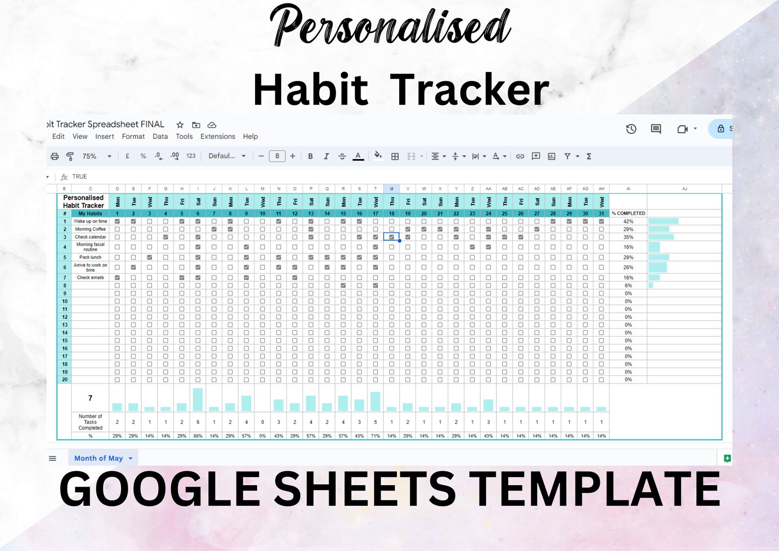Goal Checker Spreadsheet Goal Tracker Template Track Habit Routine 30 ...