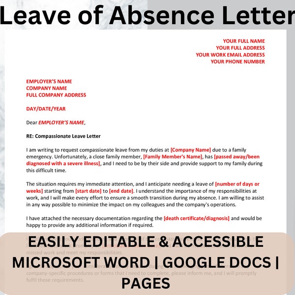 Letter for Leave Request - Etsy