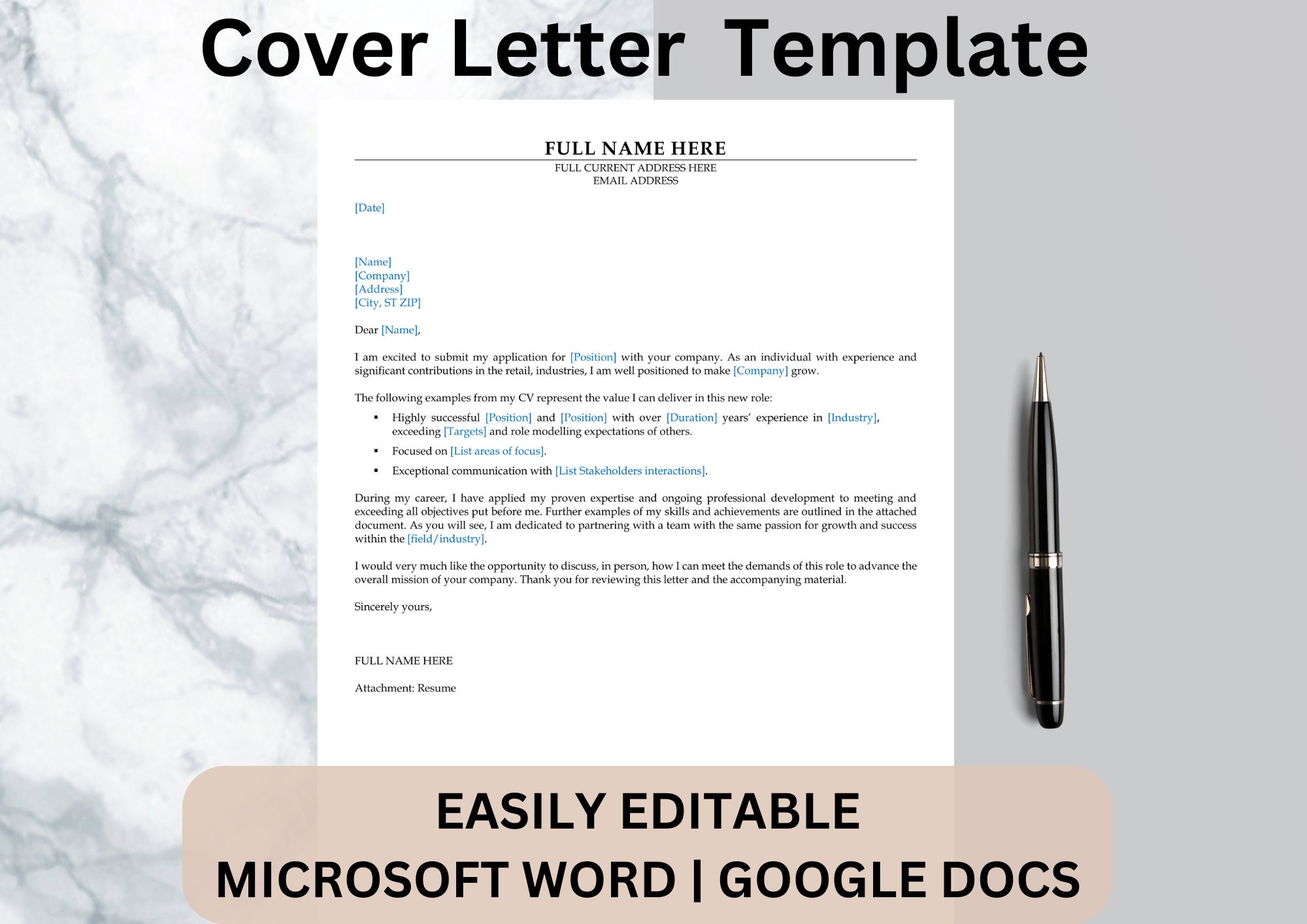 Printable Cover Letter Template for Professional Role Template Cover ...