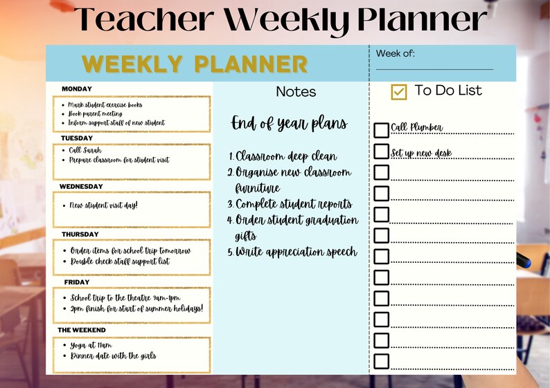Weekly Teacher to Do List Template Daily Schedule Template Classroom ...