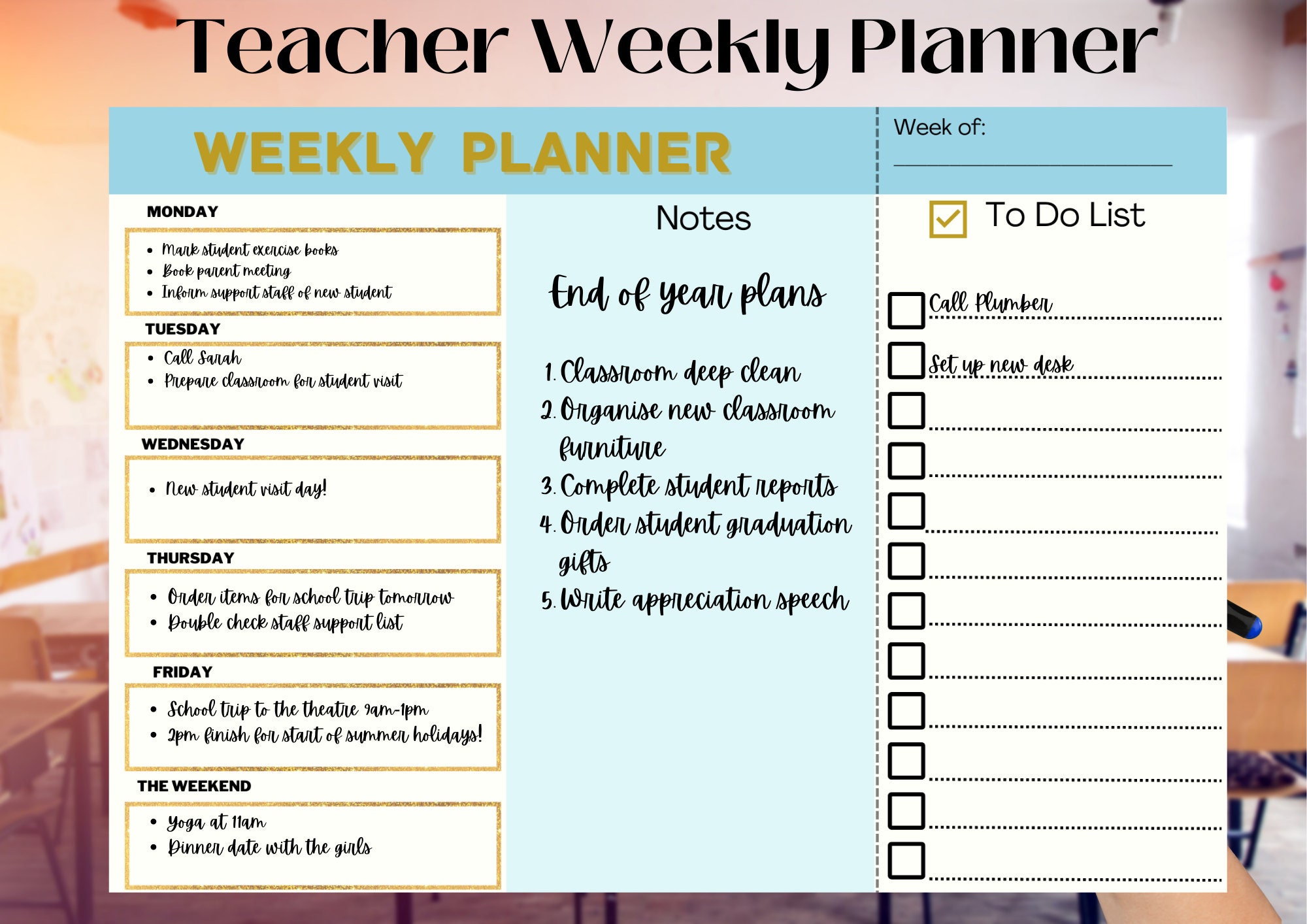 Weekly Teacher to Do List Template Daily Schedule Template Classroom ...