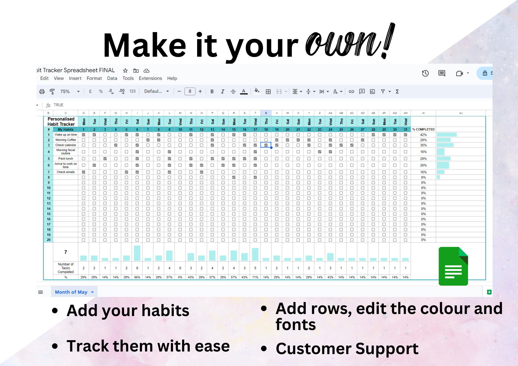 Goal Checker Spreadsheet Goal Tracker Template Track Habit Routine 30 ...