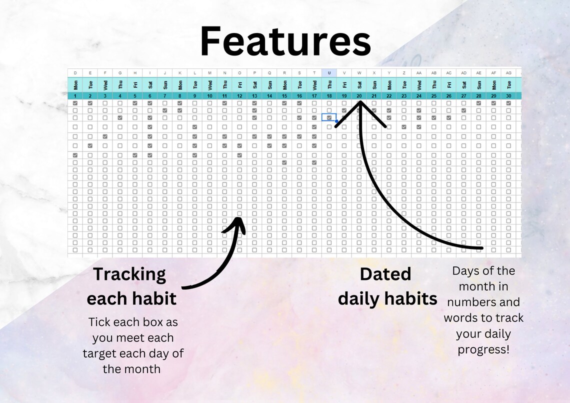 Goal Checker Spreadsheet Goal Tracker Template Track Habit Routine 30 ...