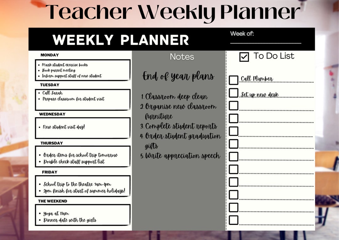 Weekly Teacher to Do List Template Daily Schedule Template - Etsy