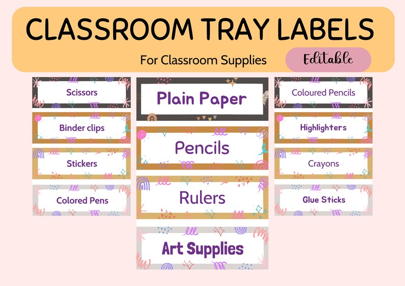 Editable Classroom Tray Labels for Classroom Teachers Organizer Labels ...