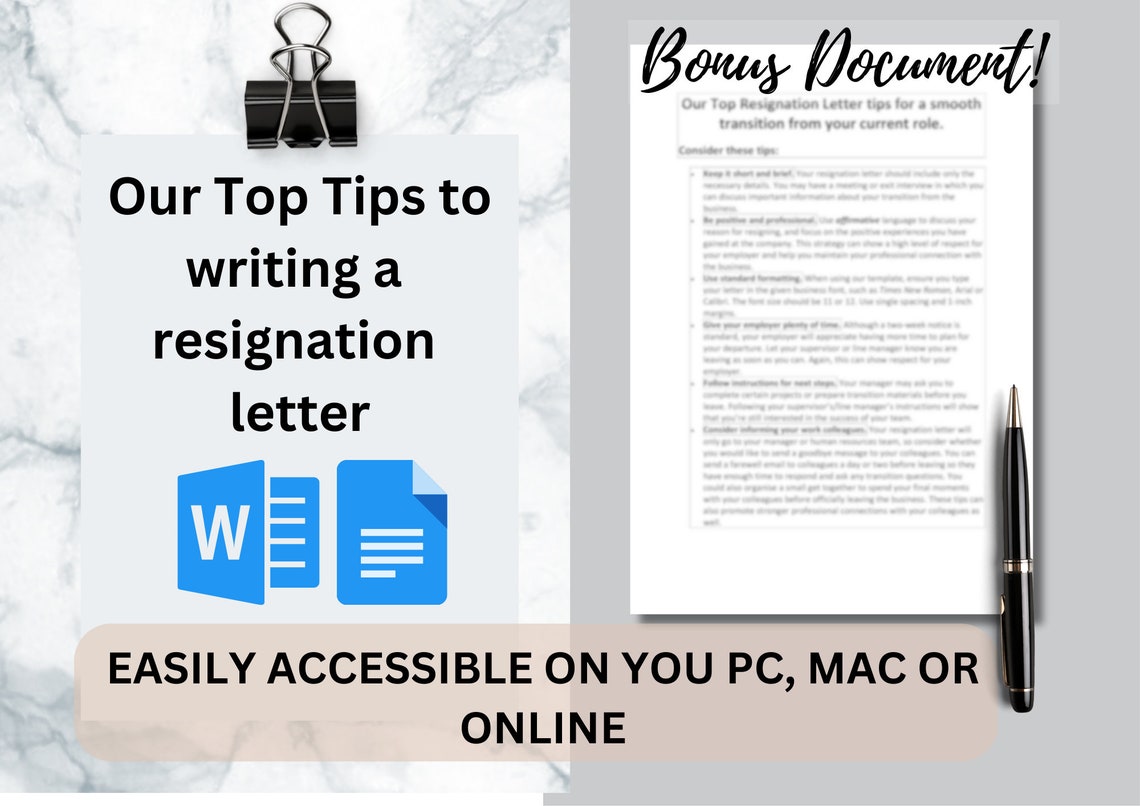 Microsoft Word Resignation Letter Professional Notice Letter - Etsy