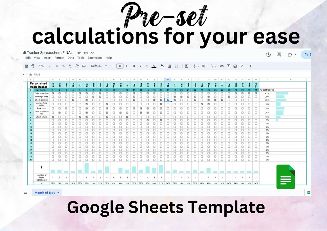 Goal Checker Spreadsheet Goal Tracker Template Track Habit Routine 30 ...