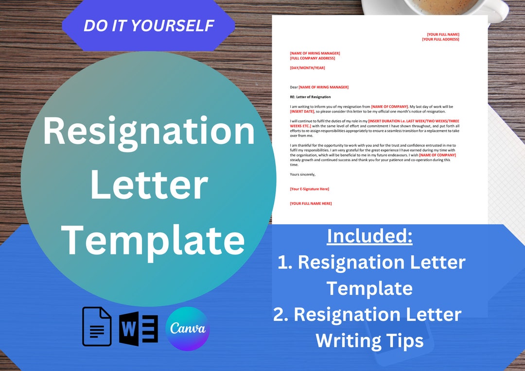 Microsoft Word Resignation Letter Professional Notice Letter - Etsy