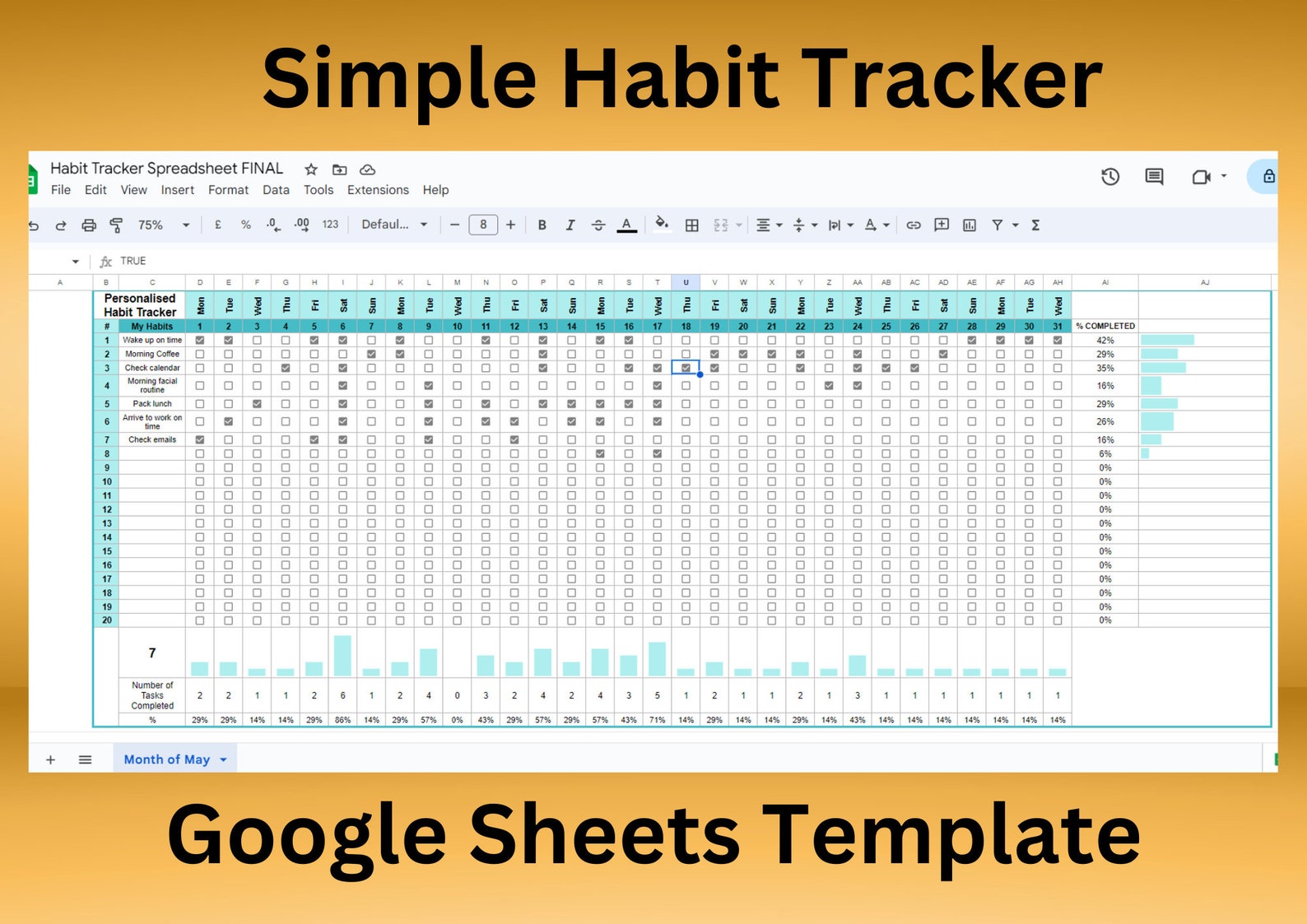 Goal Checker Spreadsheet Goal Tracker Template Track Habit Routine 30 ...