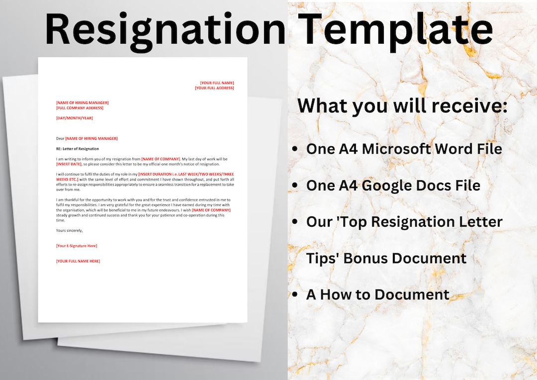 Google Docs Resignation Template Microsoft Word Resign Letter - Etsy