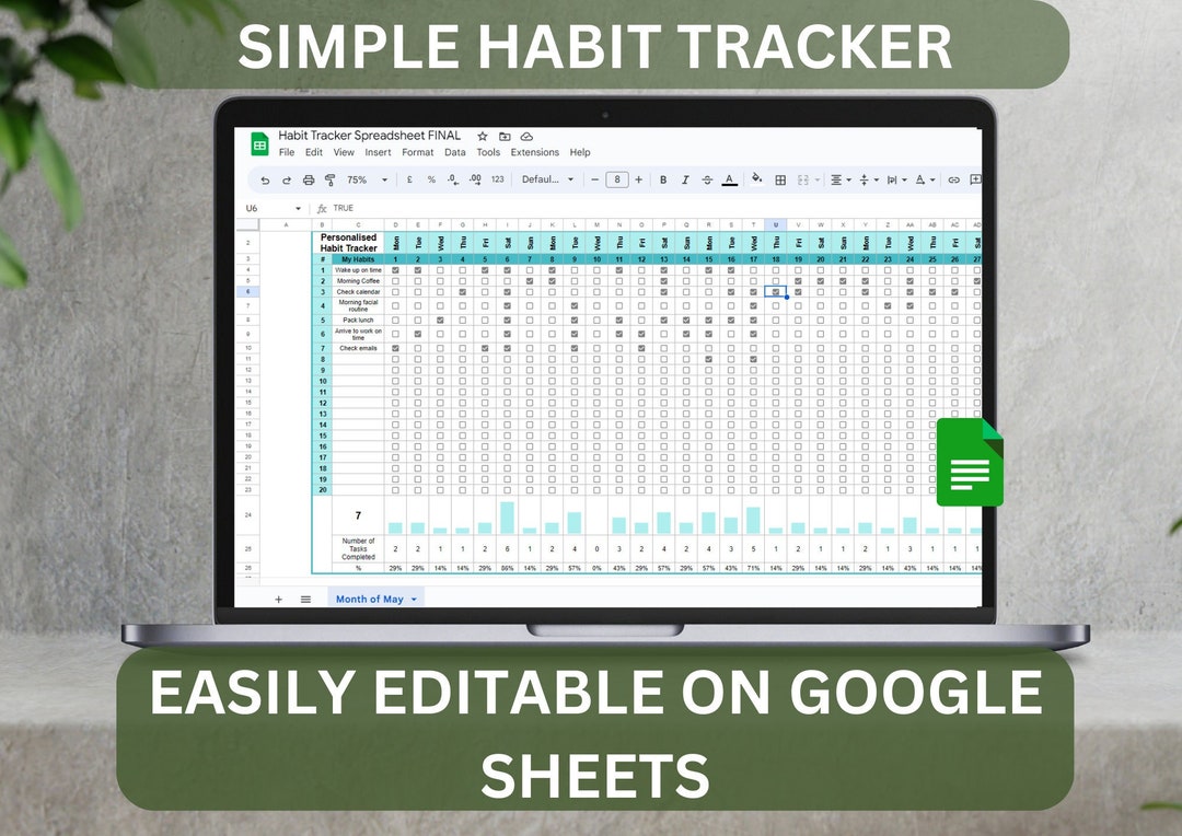 Goal Checker Spreadsheet Goal Tracker Template Track Habit Routine 30 ...