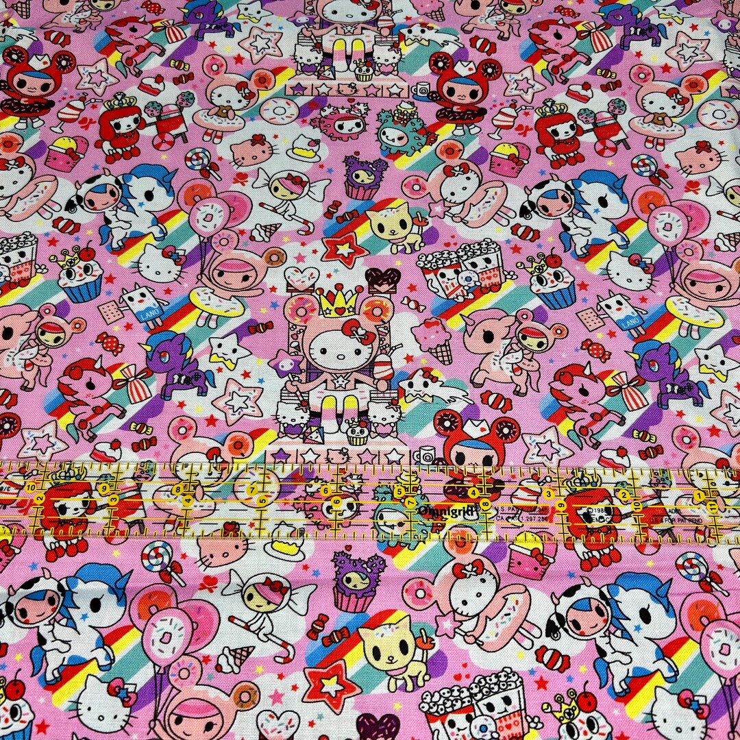 Pink Tokidoki and Hello Kitty With Rainbows 100% Cotton Fabric - 44 ...