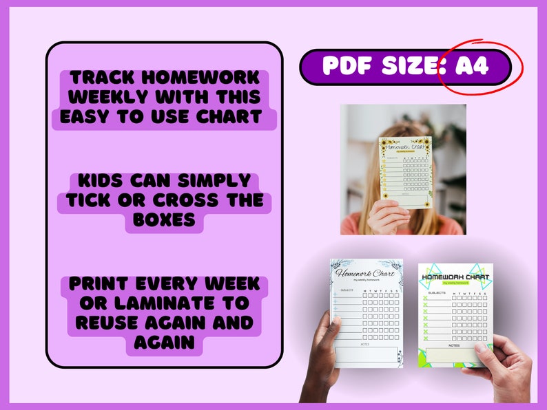 Printable Homework Chart for Kids Instant Download Weekly Checklist ...