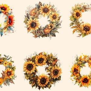 Sunflower Wreath Clipart Watercolor Spring Sunflowers Bouquets in 40x ...