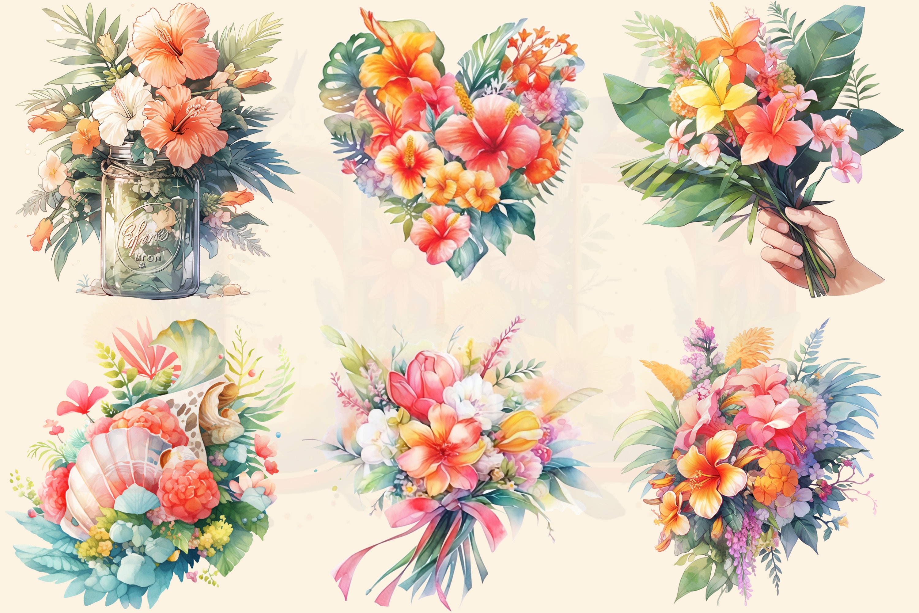 Watercolor Tropical Flowers Clipart Hibiscus and Plumeria - Etsy