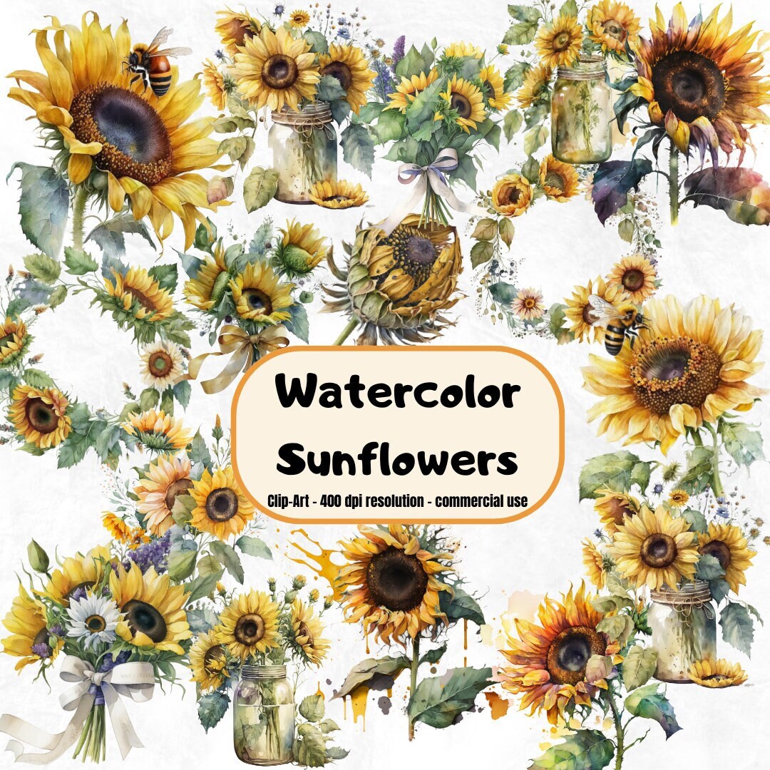 Watercolor Sunflowers Clipart Fall Sunflower Floral Bouquets in PNG ...