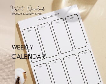 Weekly Planner Printable Minimalist Weekly Schedule A3 A4 US Letter A5 ...