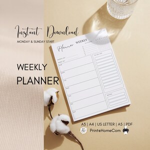 Weekly Planner Printable Minimalist Weekly Schedule A3 A4 US Letter A5 ...