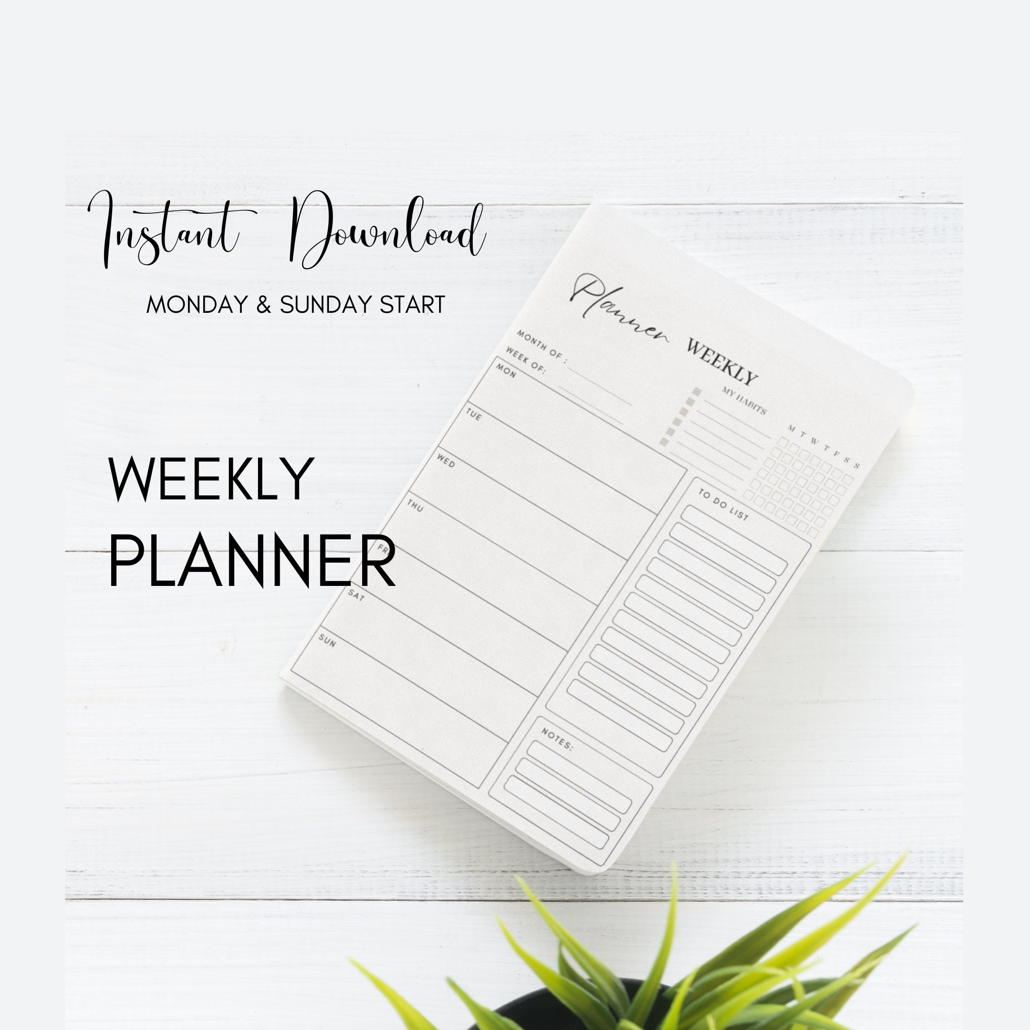 Weekly Planner Printable Minimalist Weekly Schedule A3 A4 US Letter A5 ...
