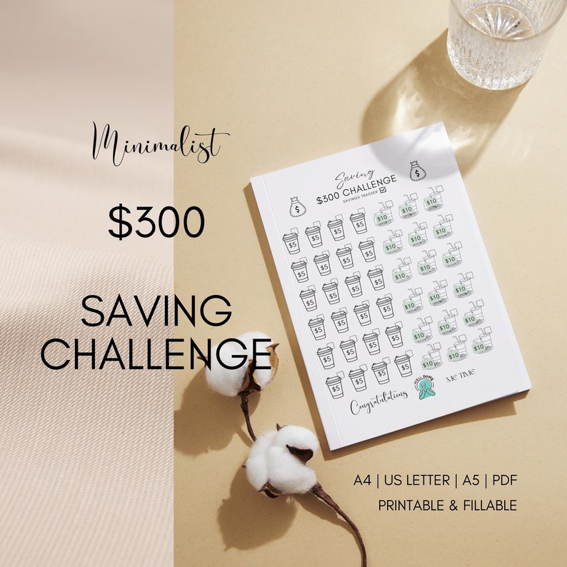 Savings Challenge Printable | 300 Dollar Saving Challenge | A5 , A6 ...