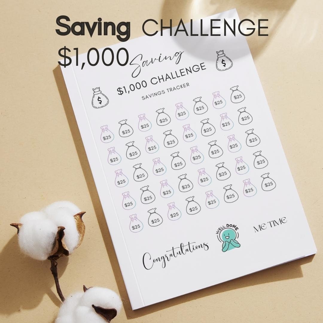 Savings Challenge Printable 1,000 Dollar Saving Challenge A5 , A6 ...