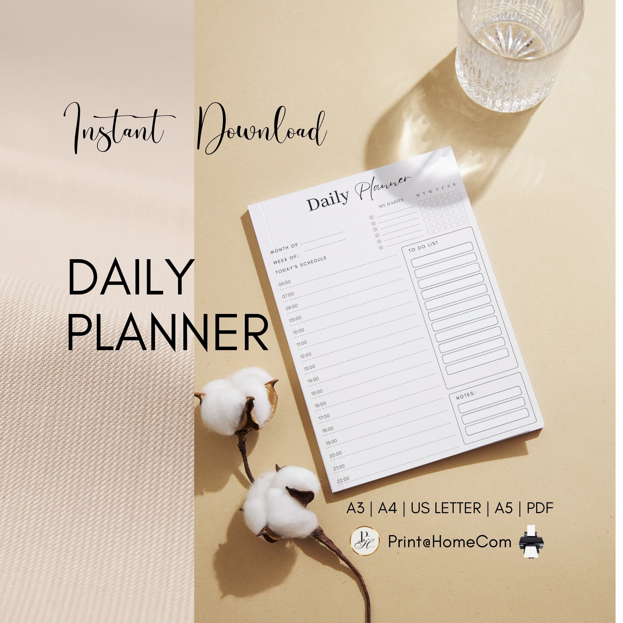 Daily Planner Printable Planner A3 A4 US Letter A5 PDF Minimalist ...
