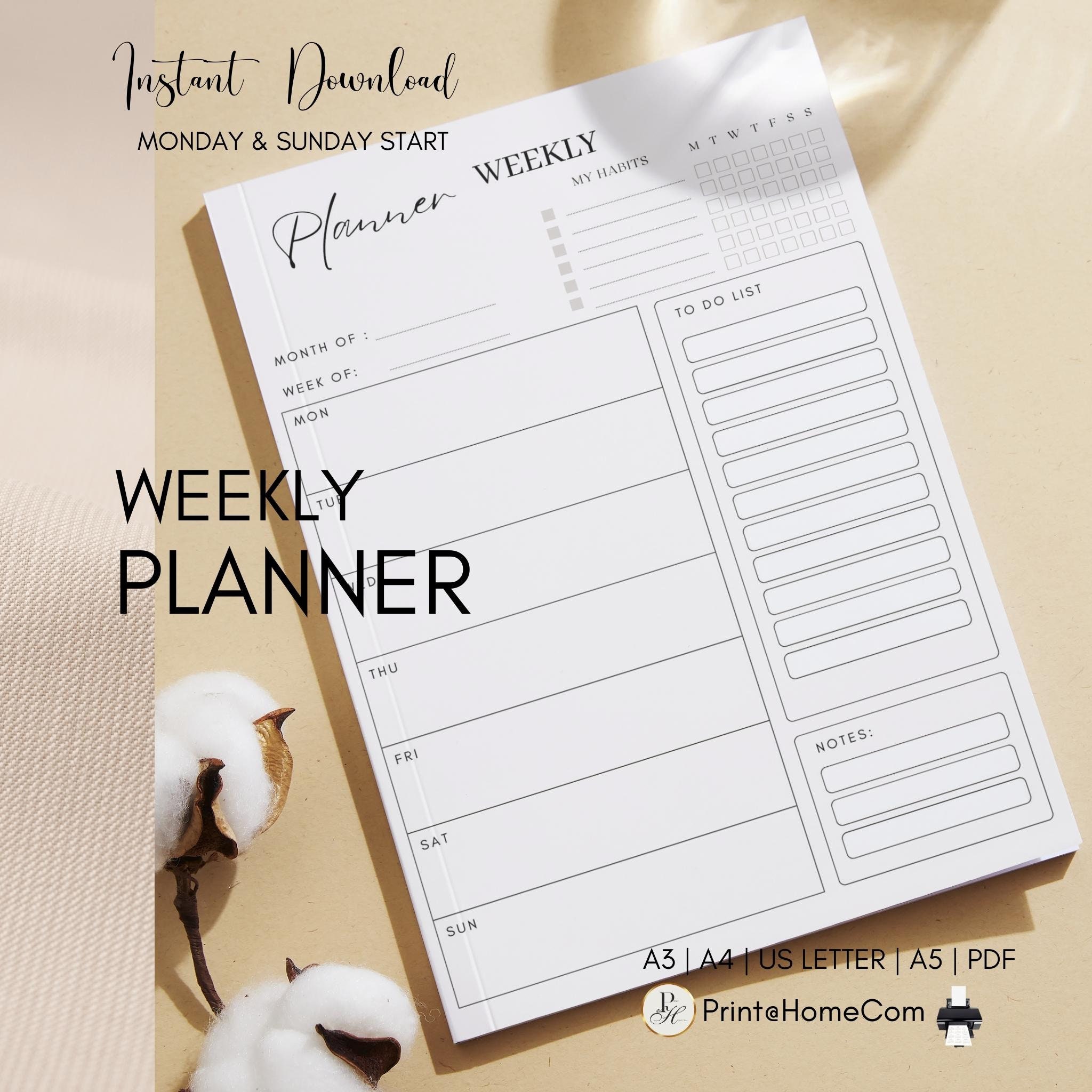 Weekly Planner Printable Minimalist Weekly Schedule | A3 A4 US Letter ...