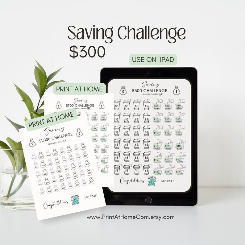 Savings Challenge Printable 300 Dollar Saving Challenge A5 , A6 ...